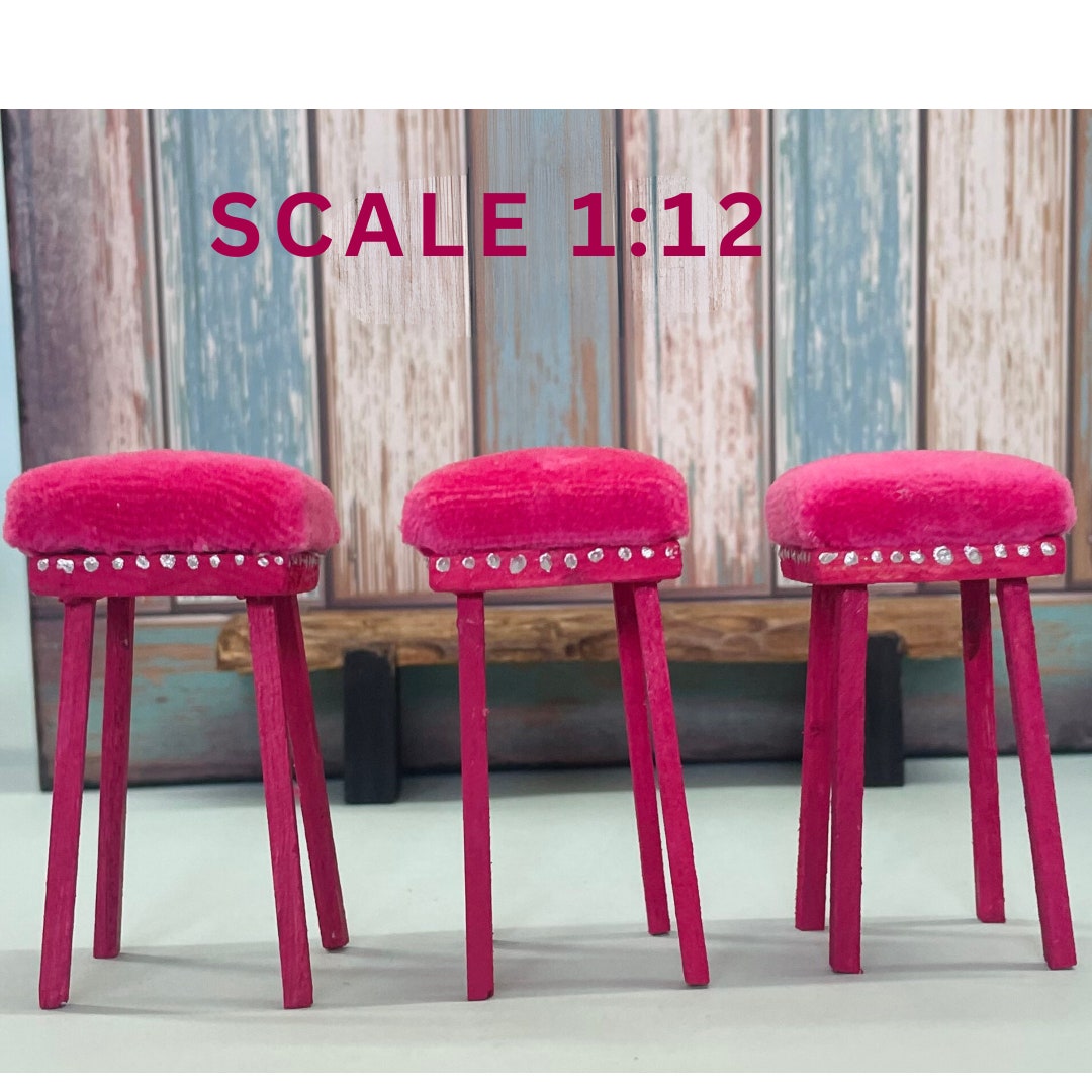 New Miniature Bar Stool, 1:12 Scale Chair, Dollhouse Velvet Stool ...