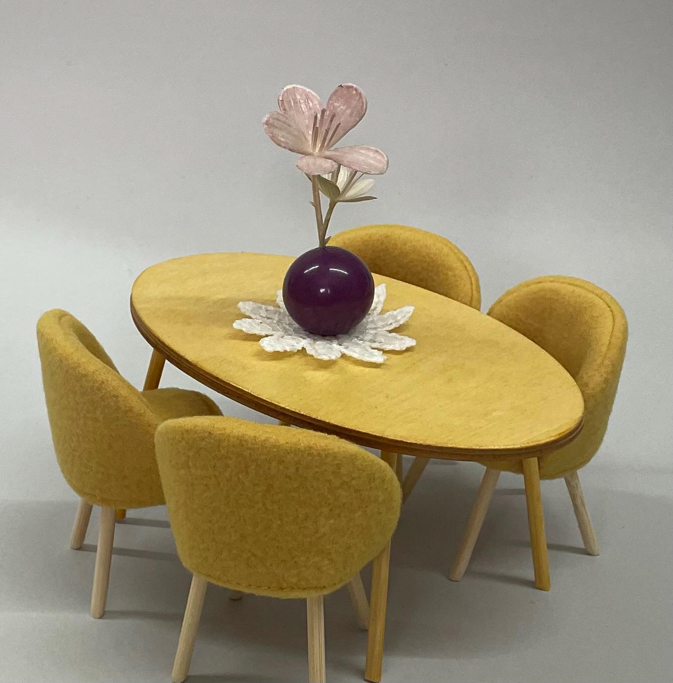 Dollhouse Miniature Dining Table, 1:12 Scale Oval Modern Table for ...