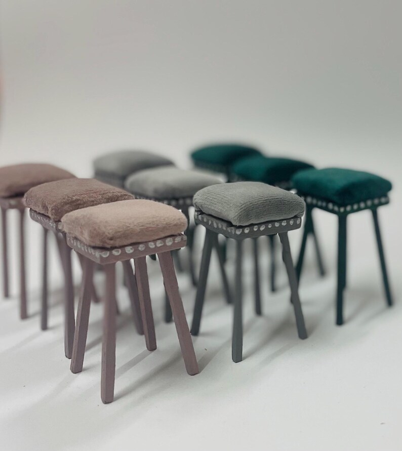Miniature Bar Stool, 1:12 Scale Chair, Dollhouse Velvet Stool, Modern ...