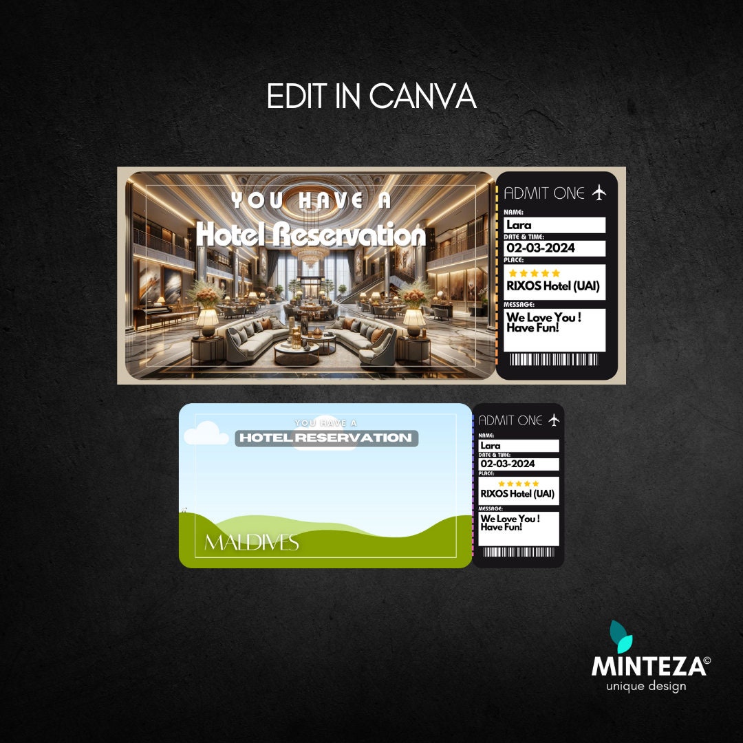 Hotel Reservation Voucher Template, Boarding Pass, Suprise Gift ...