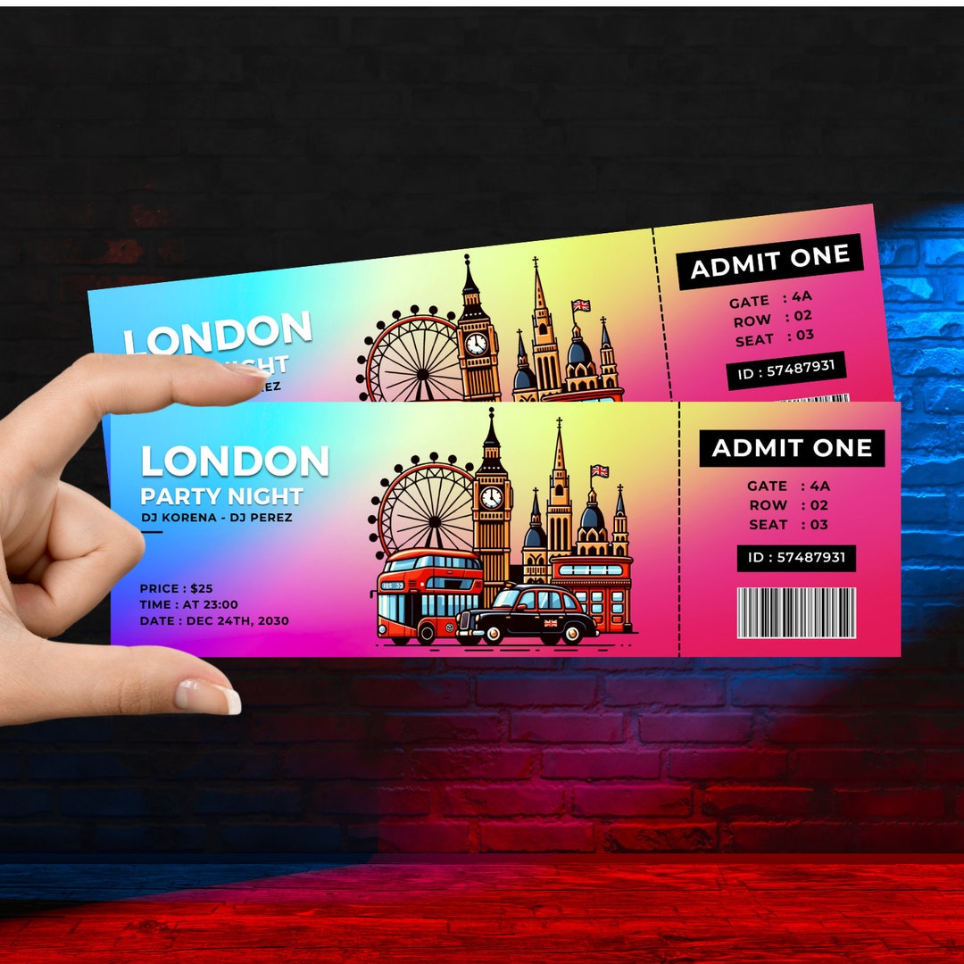 London Night Concert Boarding Pass Ticket Invitation - Editable Event ...