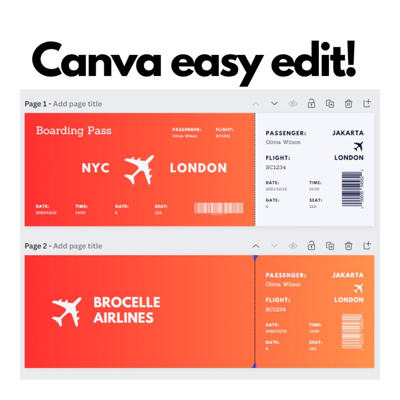 Editable Flight Ticket- Printable Boarding Pass, Surprise Vacation ...