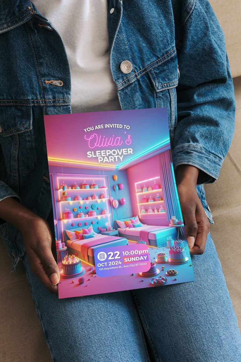 Editable Sleepover Party Invitation Template Canva Compatible, Animated ...