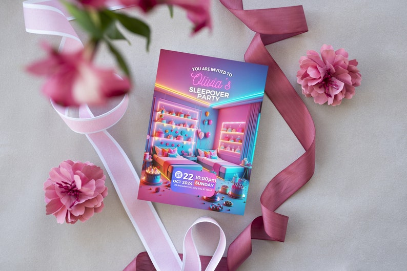 Editable Sleepover Party Invitation Template Canva Compatible, Animated ...