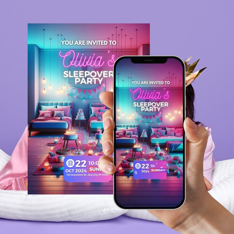 Customizable Sleepover Party Invitation Template Editable & Animated ...