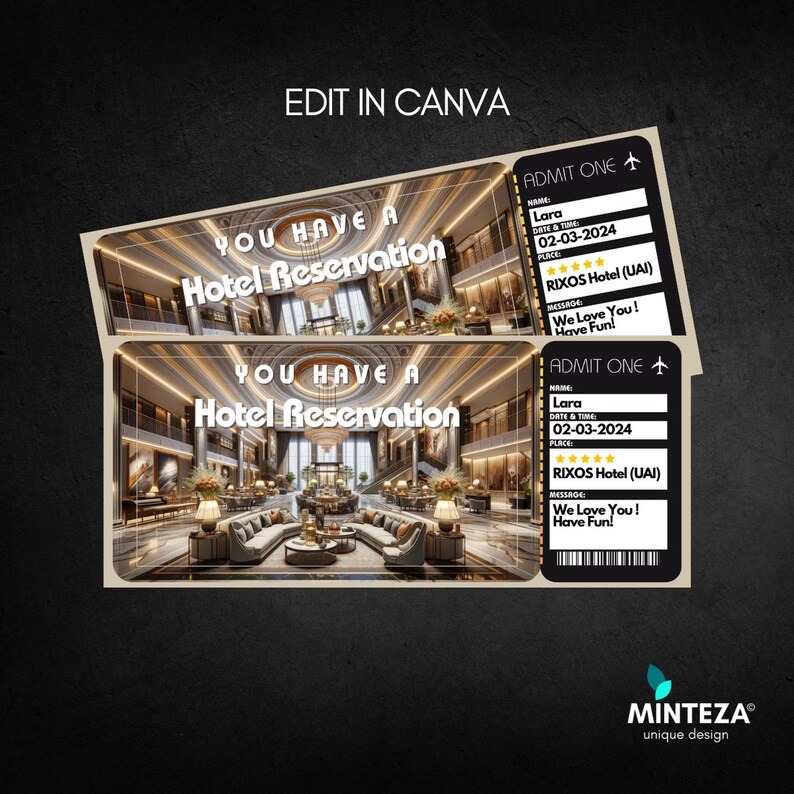 Hotel Reservation Voucher Template, Boarding Pass, Suprise Gift ...