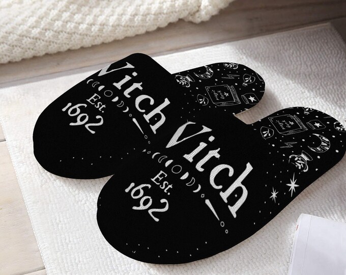 Witch Est 1692 Black Slippers for Women and Men Cozy Witch Gifts Witchy ...