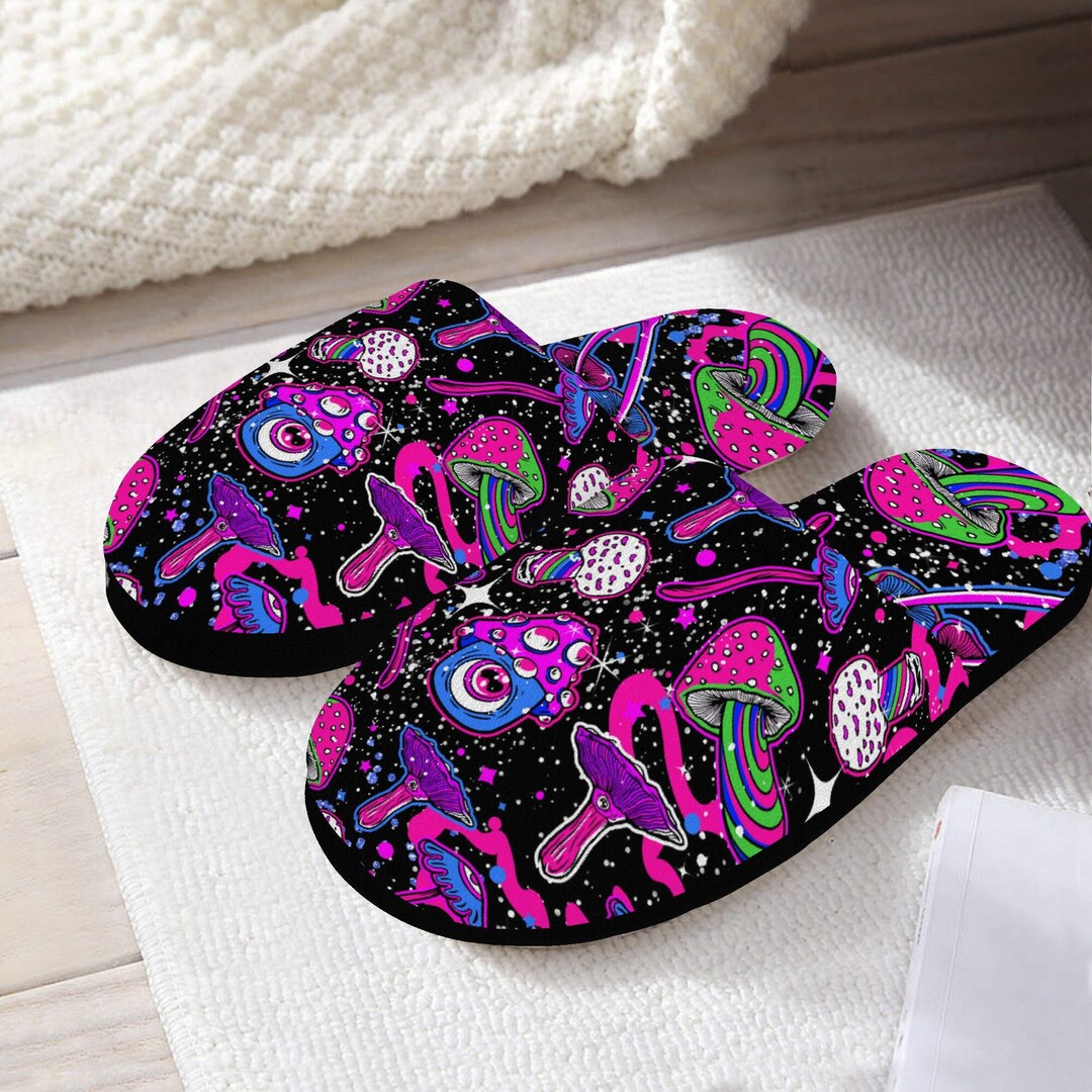 Psychedelic Mushroom Slippers Women, Men Slippers, Comfy House Shoes ...