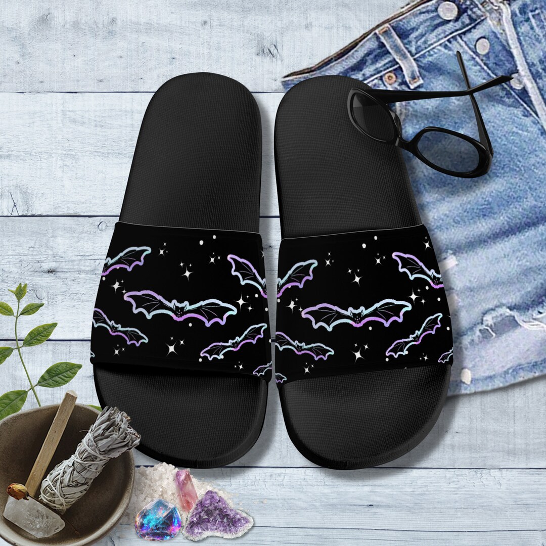 Bat Slides, Bat Slippers, Halloween Slides, House Slippers, Spooky ...