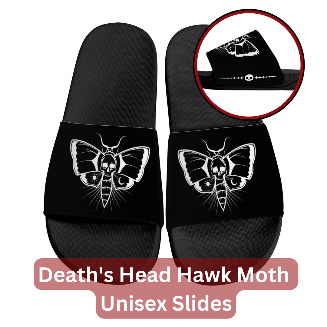 Deaths Head Moth Slide Sandals for Women Men Gothic Slippers Beach ...