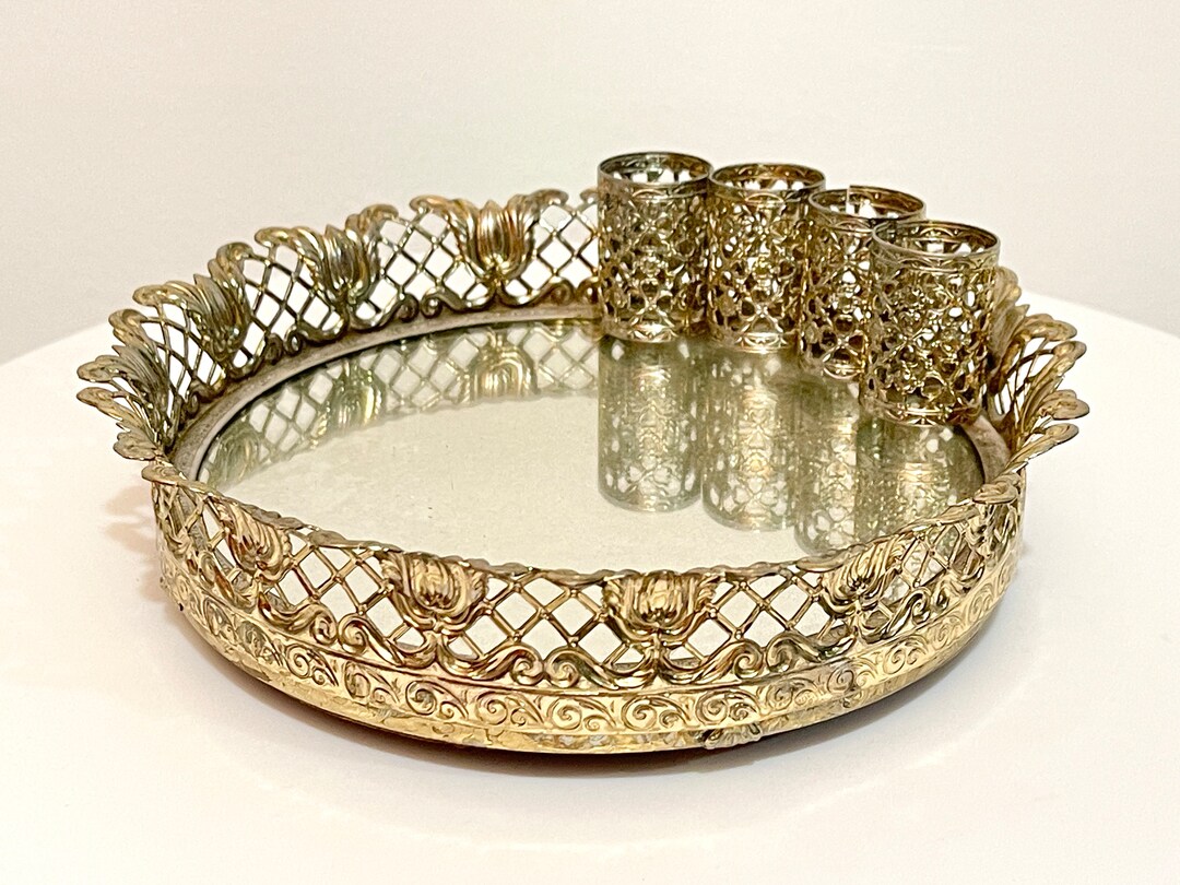 Vintage Filigree Lipstick Holder Vanity Mirror Tray - Etsy
