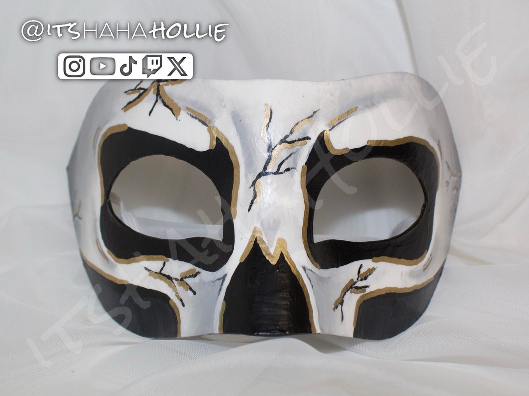Painted Skull With Cracks Halloween Mardi Gras Half Mask White, Black ...