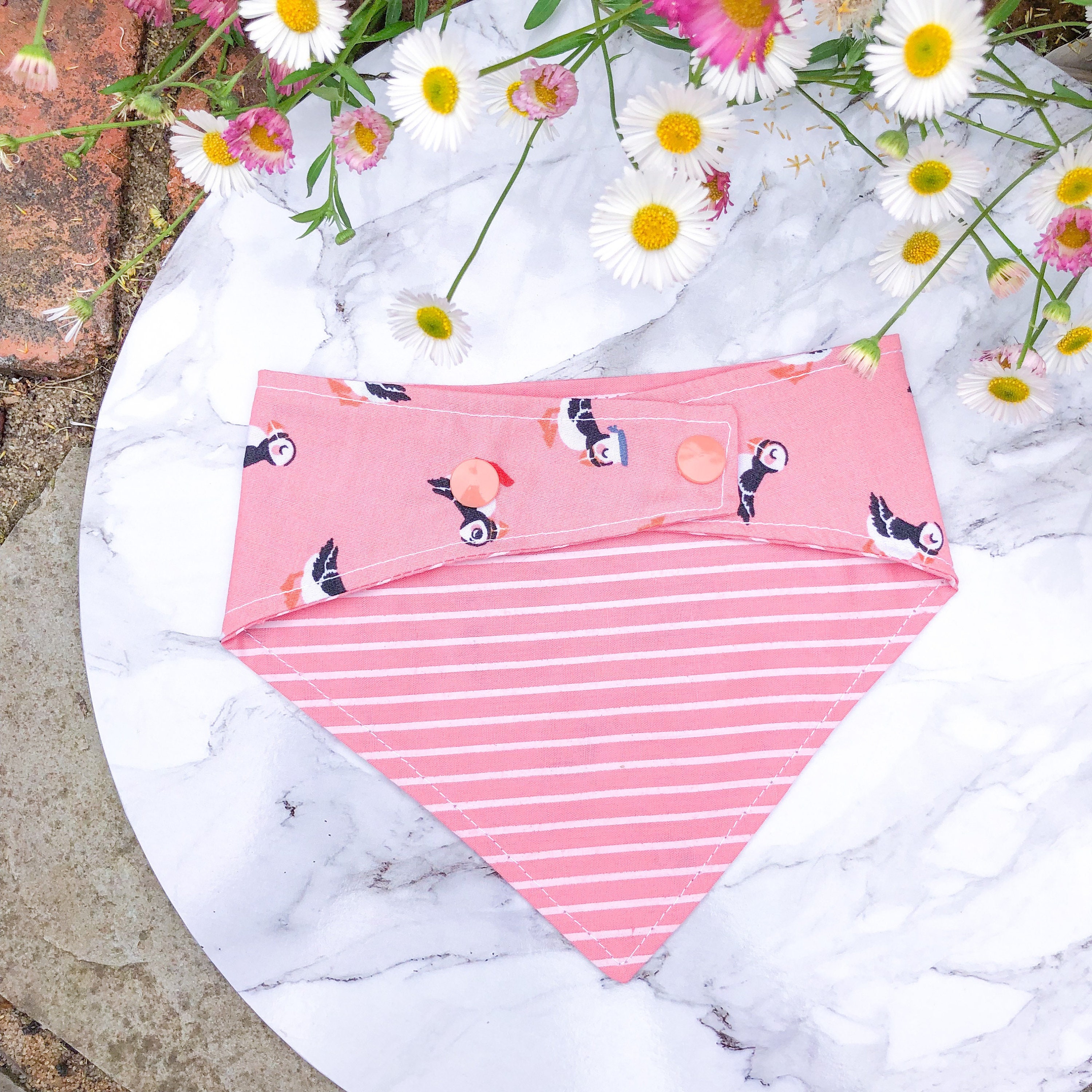 Pink Puffins | Handmade Reversible Dog Bandana | Mr Squidge’s Emporium ...