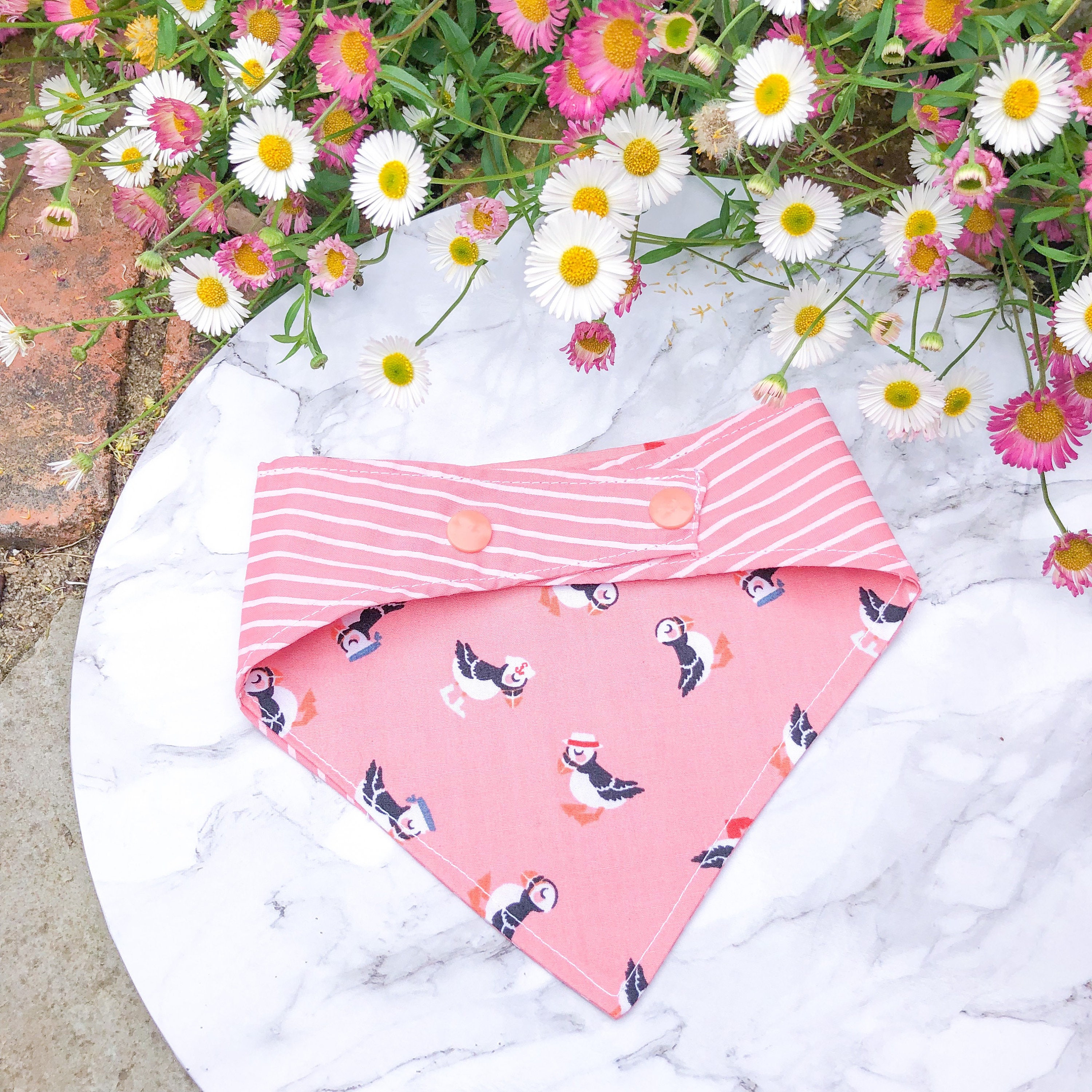 Pink Puffins | Handmade Reversible Dog Bandana | Mr Squidge’s Emporium ...
