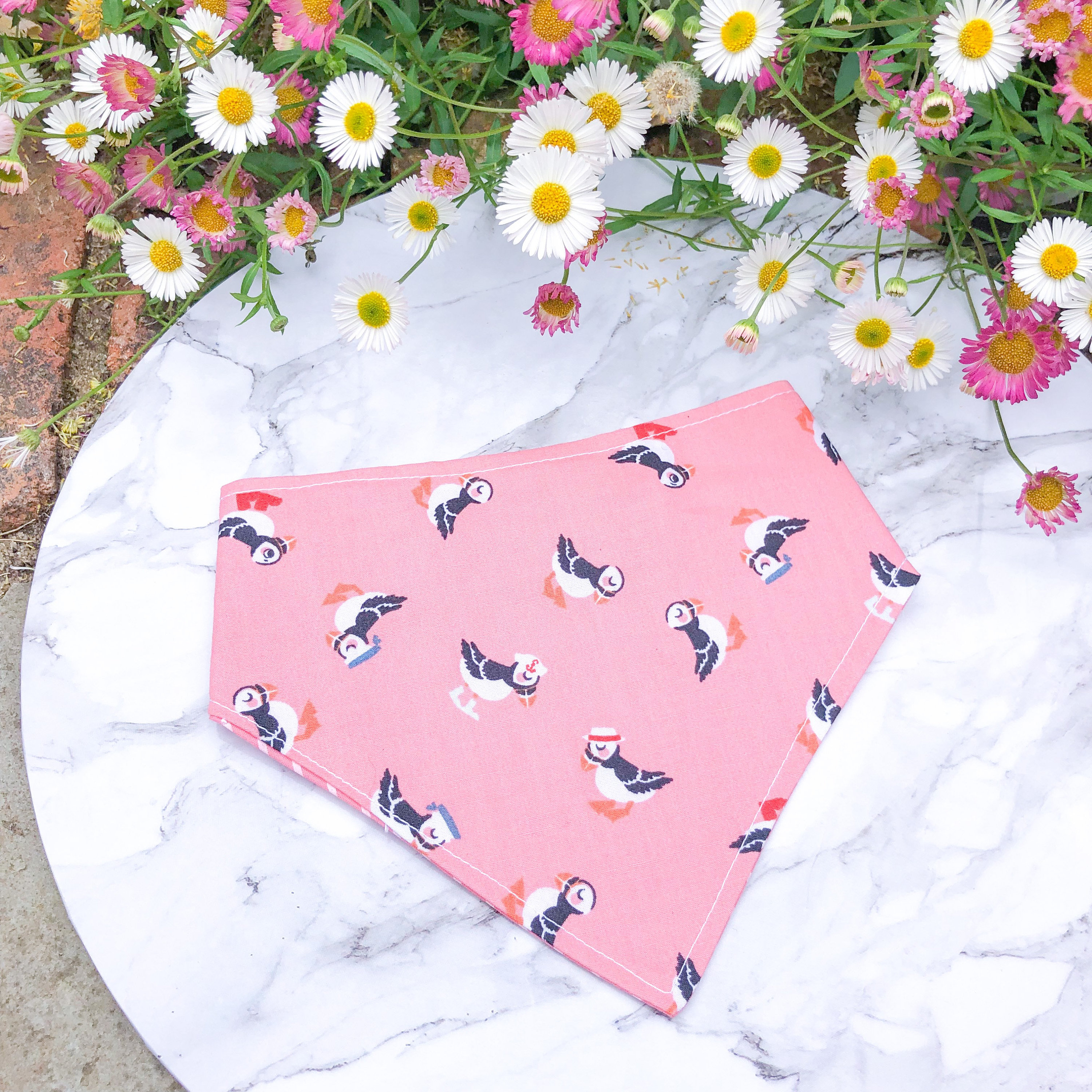 Pink Puffins | Handmade Reversible Dog Bandana | Mr Squidge’s Emporium ...