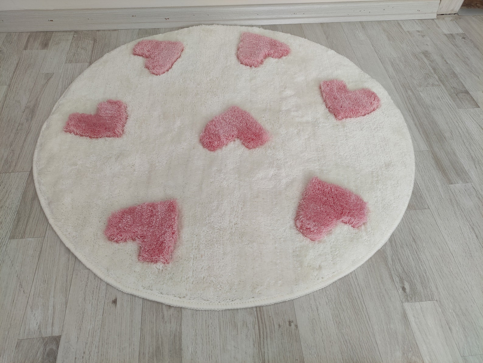 Pink Heart Circle Fluffy Rug Bathroom Rug Cute Bath Rug - Etsy