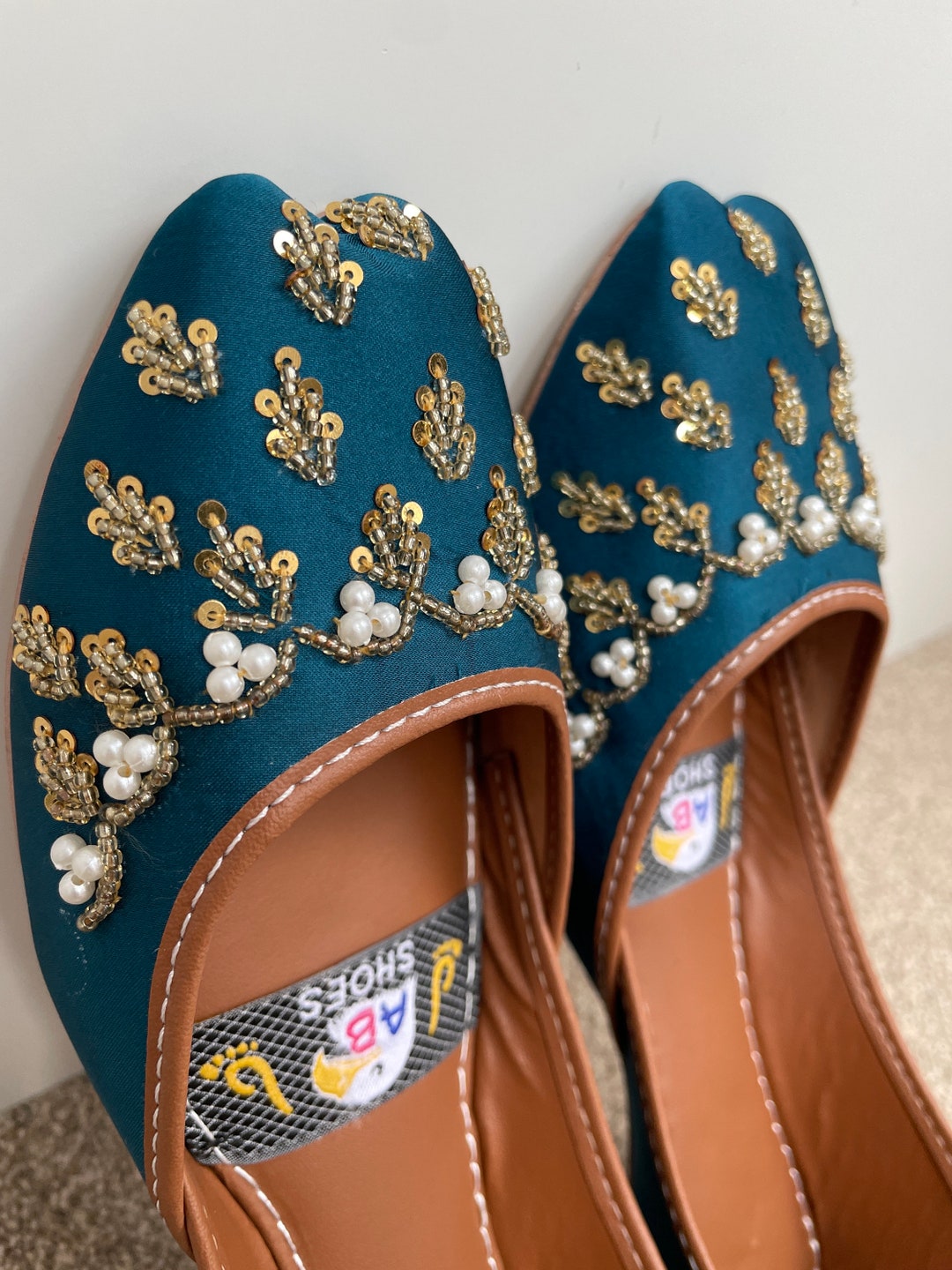 Blue and Gold Beaded Traditional Khussa | Womens Jutti | Pakistani ...