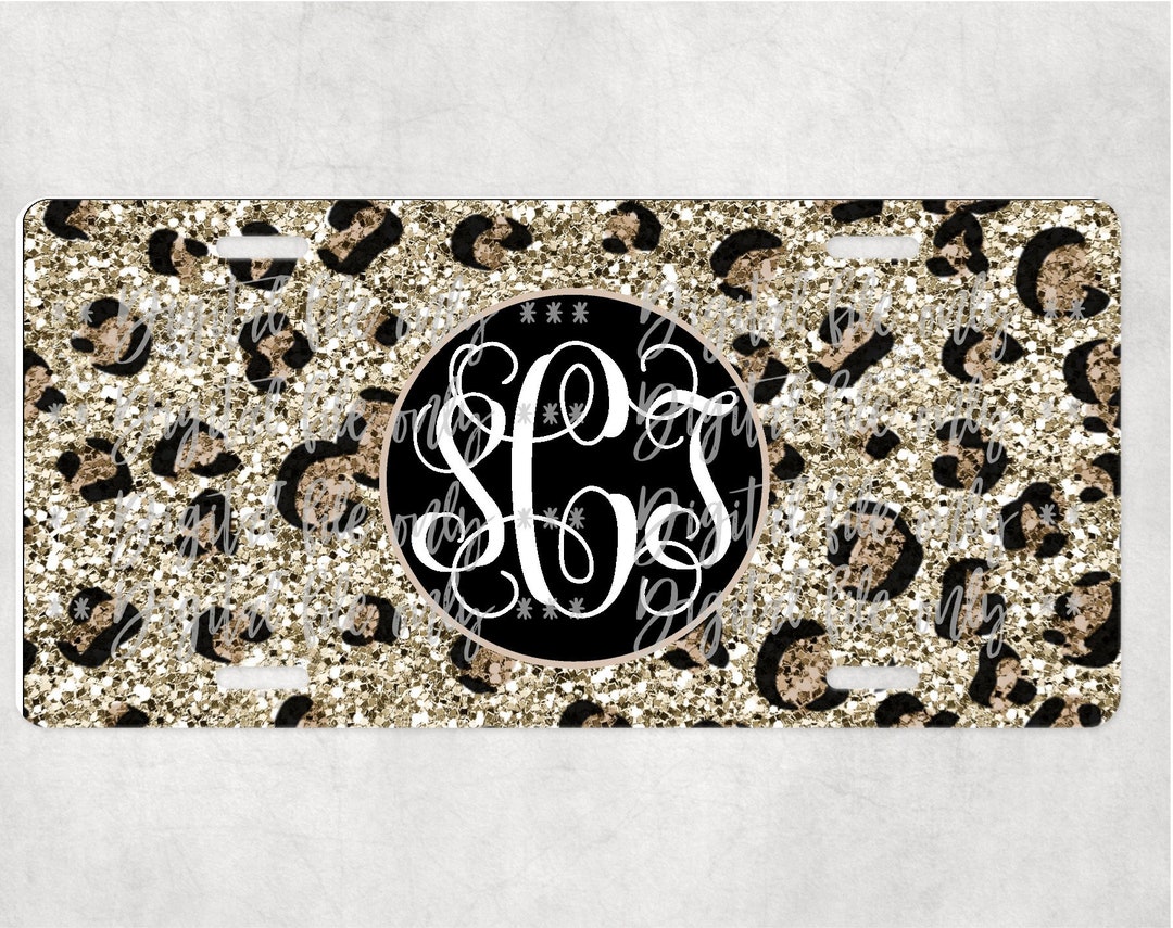Glitter Effect Leopard License Plate Car Tag Sublimation Digital ...
