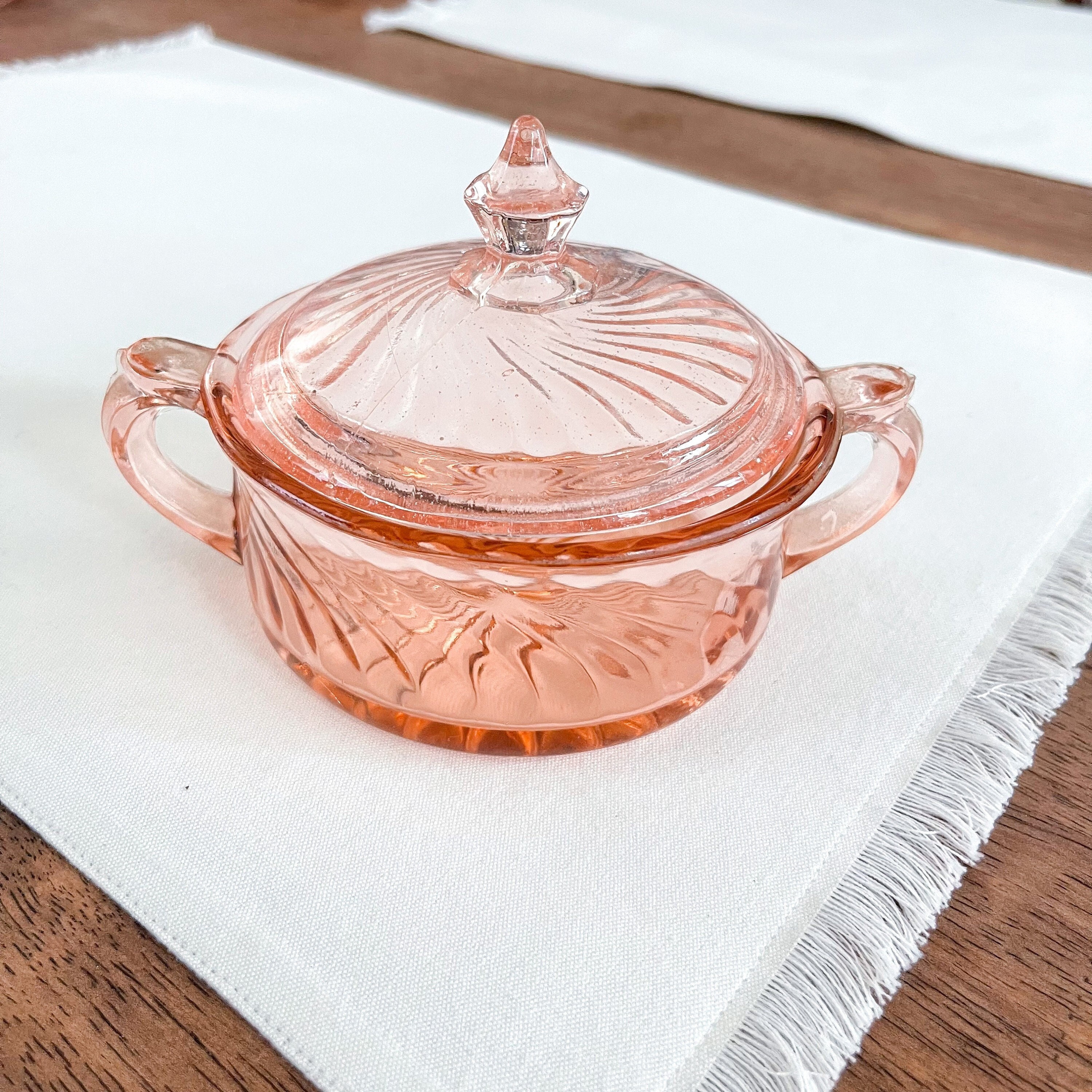 RARE Vintage Pink Depression Glass Covered Lidded Candy Dish With Two ...