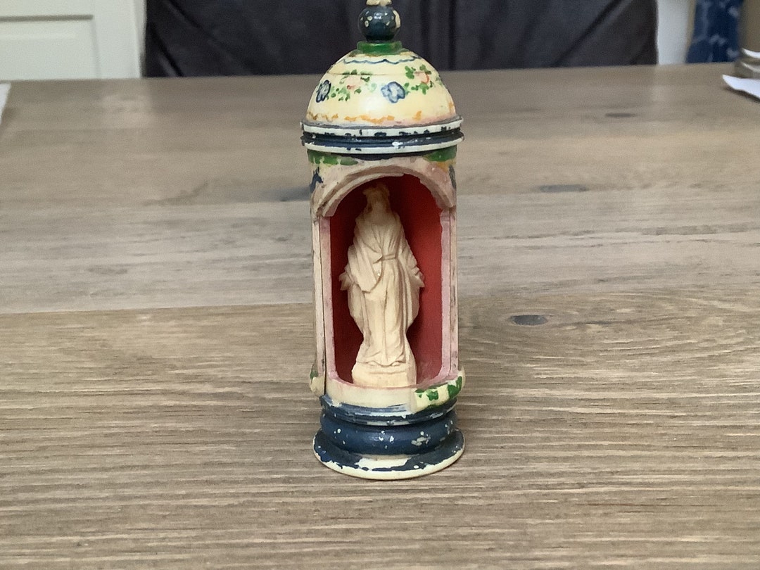 B96 Antique Pocket Shrine of Ox Bone Painted W/ Statue Jesus - Etsy