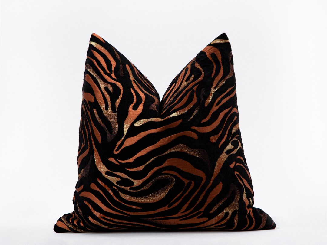 Copper Zebra Pillow Cover, Textured Velvet Throw Pillow, Soft Woven ...