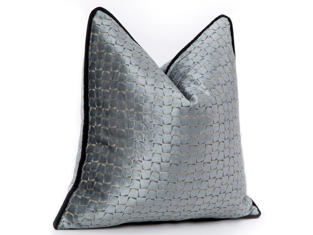 Luxury Cut Velvet Pillow, Textured Velvet Euro Sham, Pillow With Piping ...