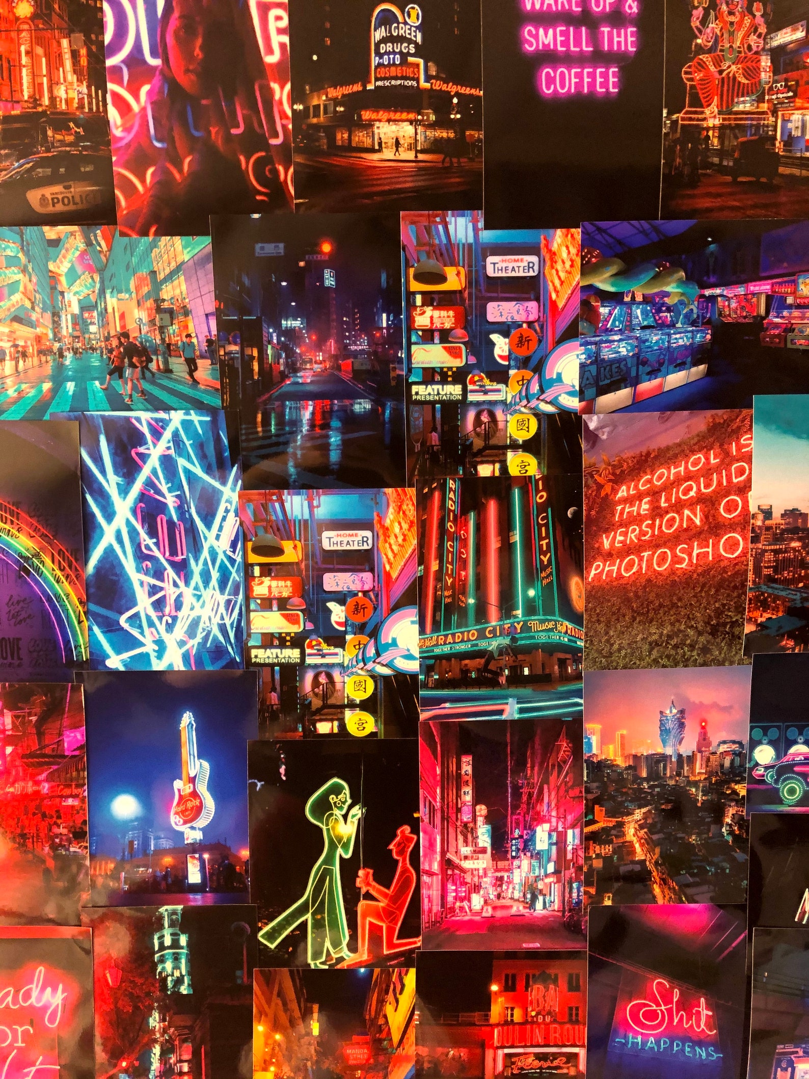 60 PCS Neon Aesthetic Photo Collage Kit City Nightlife Pink Blue ...