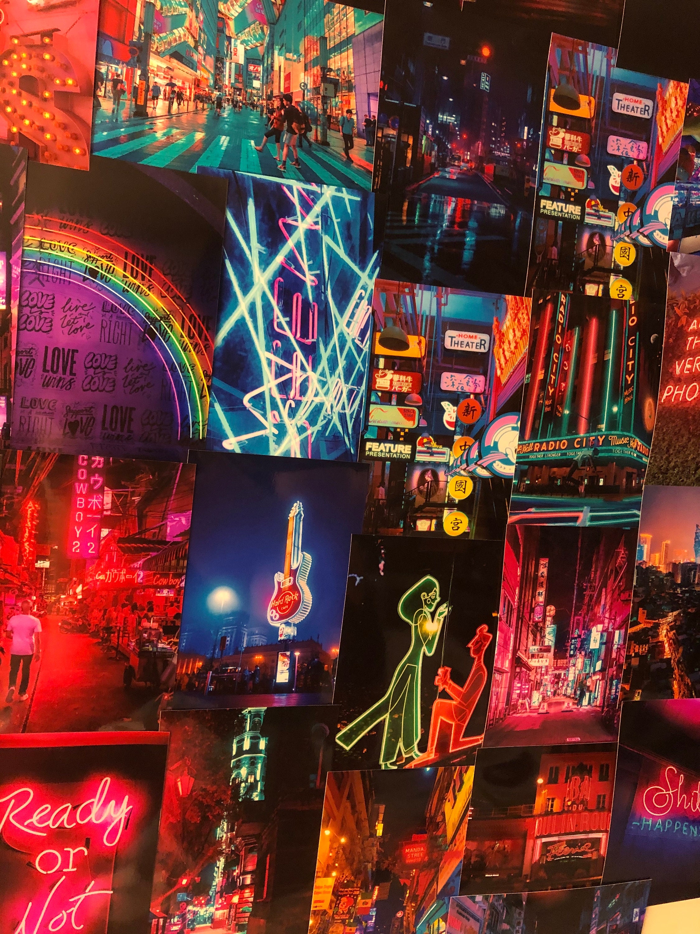 60 PCS Neon Aesthetic Photo Collage Kit City Nightlife Pink Blue ...