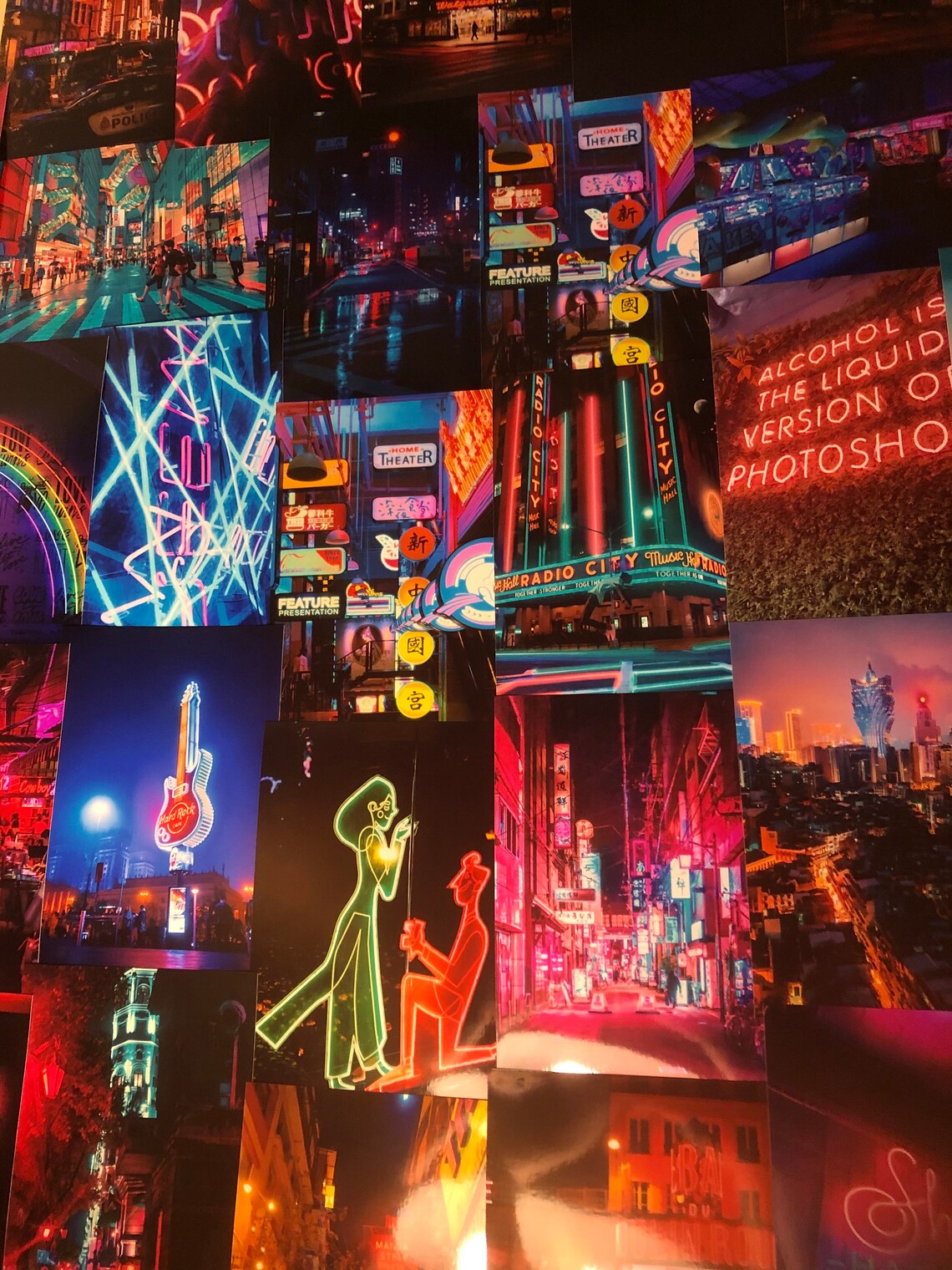 60 PCS Neon Aesthetic Photo Collage Kit City Nightlife Pink Blue ...