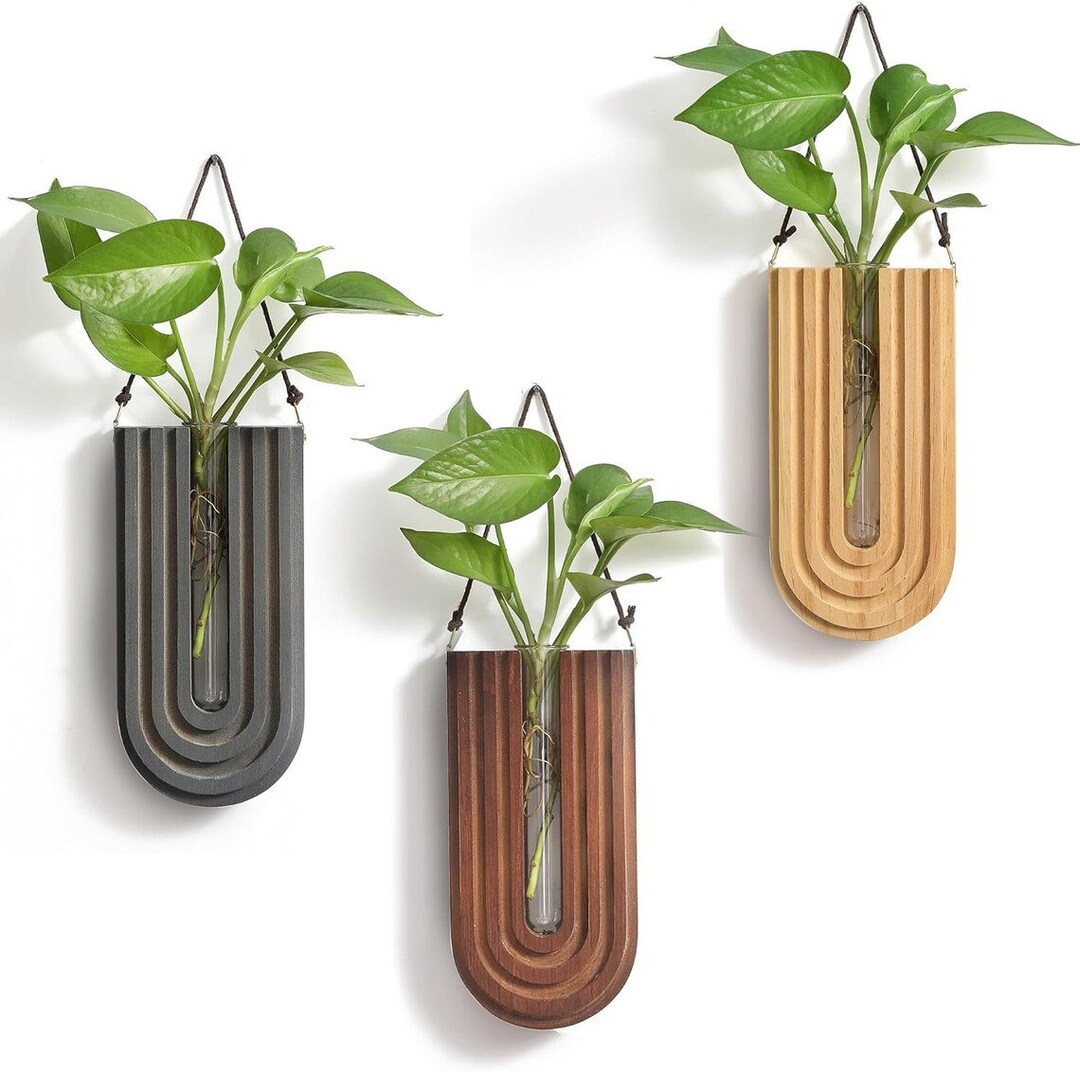 3 Piece Wood Wall Planter Indoor Wooden Hanging Vase for Dried Flowers ...