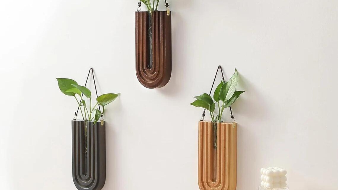 3 Piece Wood Wall Planter Indoor Wooden Hanging Vase for Dried Flowers ...