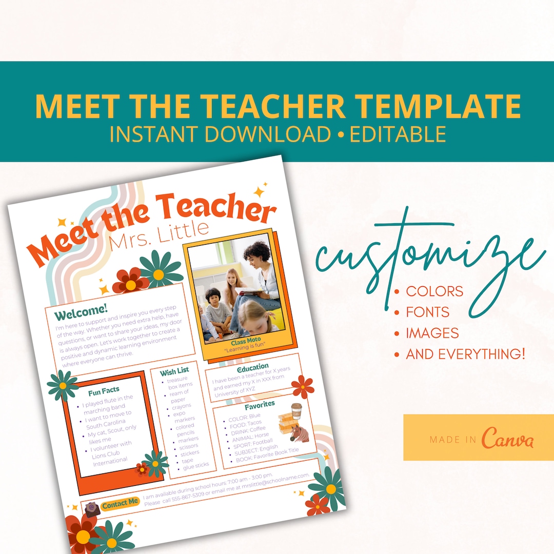 Meet the Teacher, Teacher Template, Back to School Flyer, Teacher ...