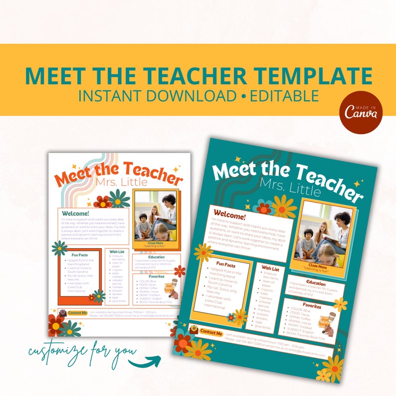 Meet the Teacher, Teacher Template, Back to School Flyer, Teacher ...