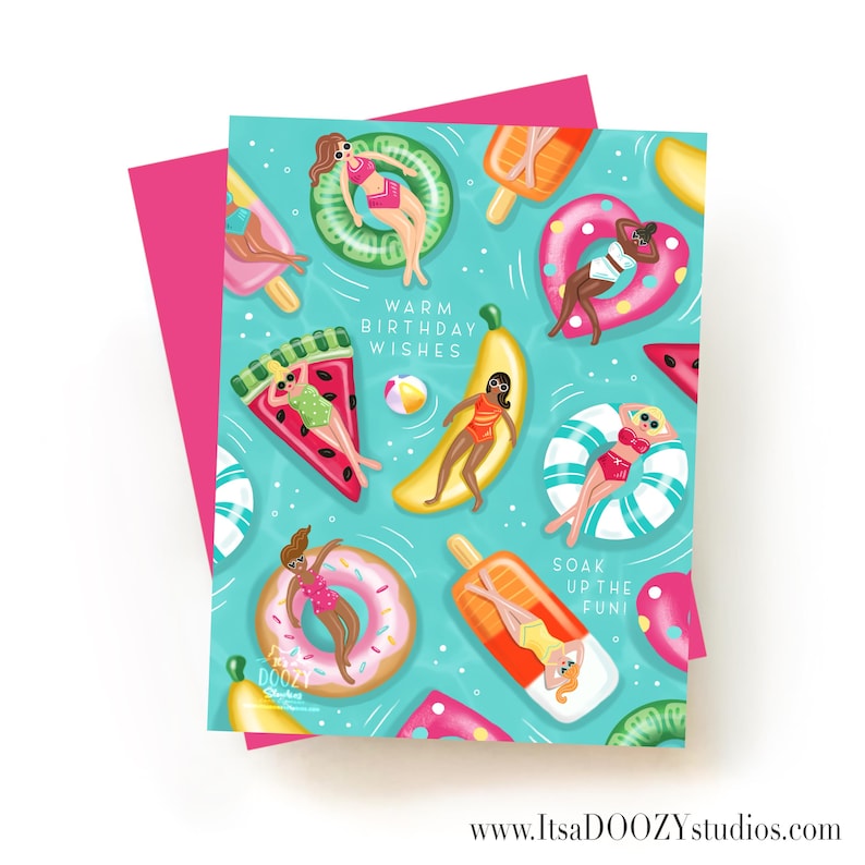 Summer Birthday Card – Pool Party Fun With Floaties, Colorful Design - Etsy