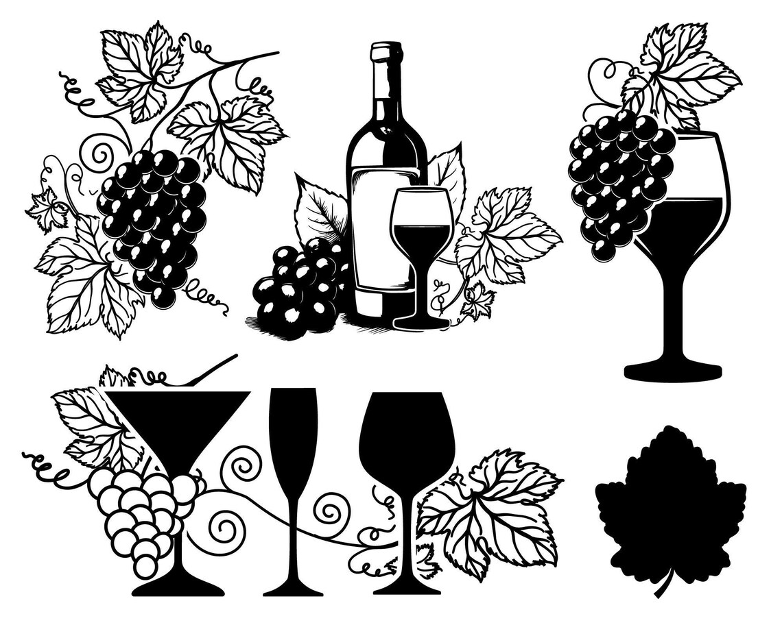 Wine SVG Bundle, Grapevine SVG, Wine Bottle and Glass Svg, Grapevine ...