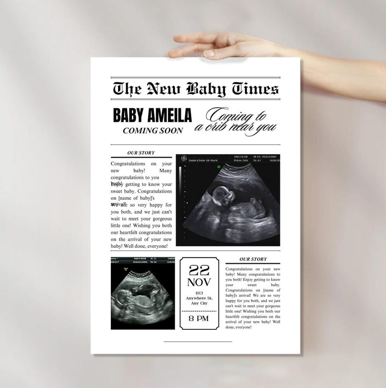 Custom Baby Announcement Newspaper Template, Pregnancy Reveal, Large ...