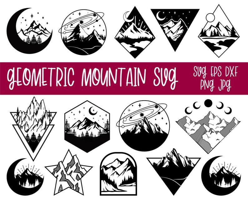 Berge Clipart, Berg SVG Bundle, Wandern SVG, Mondphase svg, Camping ...