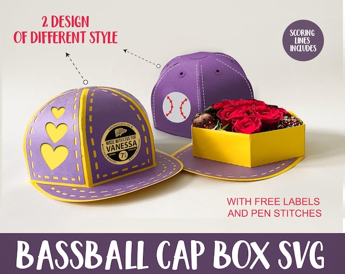 Baseball Cap Box Svg, Baseball Cap Template Printable, Favor Box Svg ...