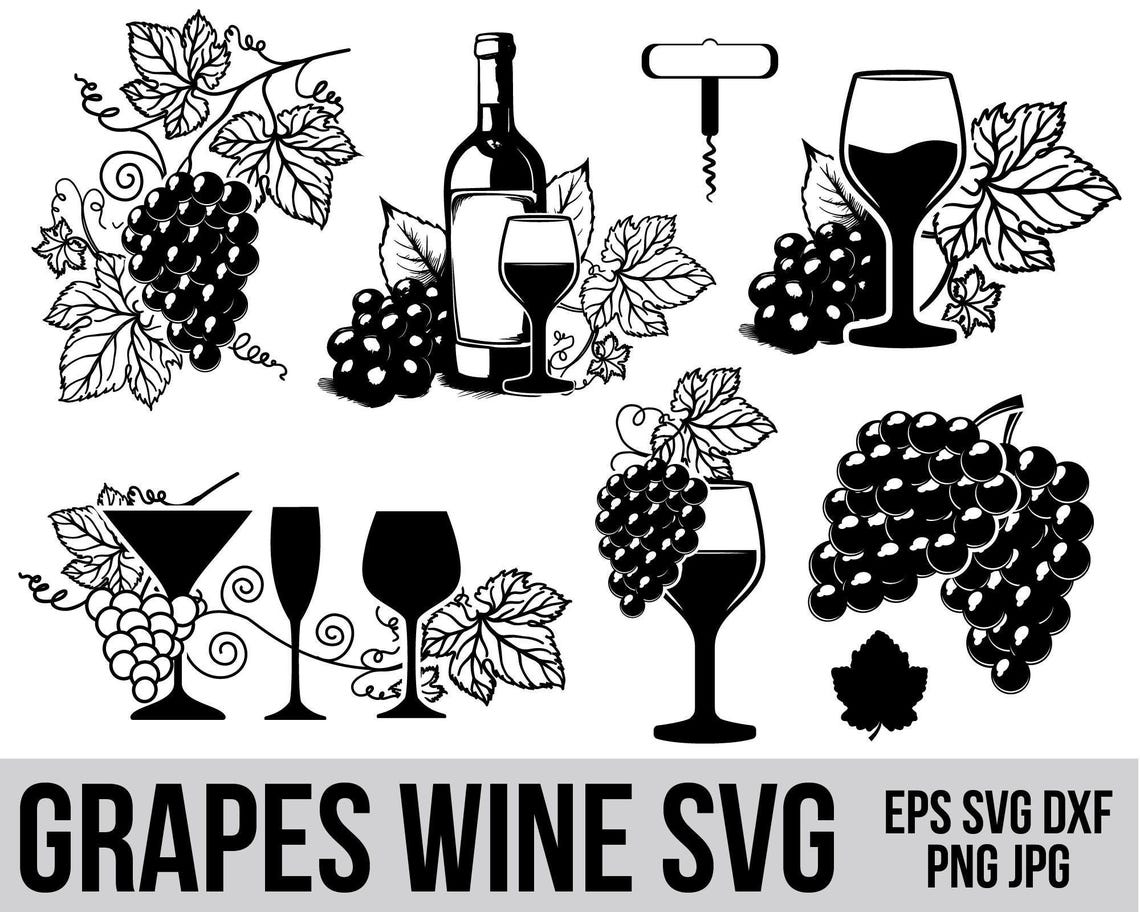 Wine SVG Bundle, Grapevine SVG, Wine Bottle and Glass Svg, Grapevine ...