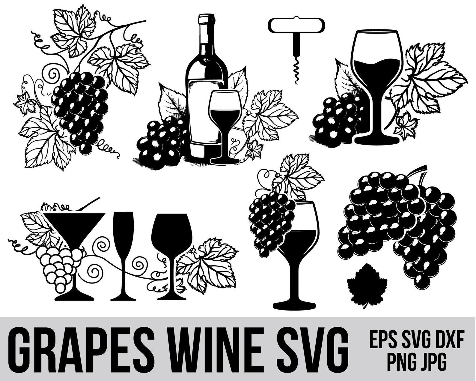 Wine SVG Bundle, Grapevine SVG, Wine Bottle and Glass Svg, Grapevine ...