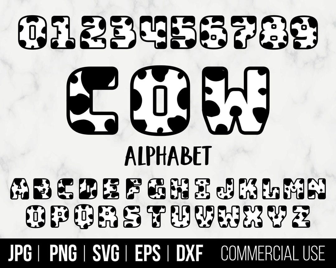 Cow Alphabet Split Monogram SVG, Baby Cow Letters Farm Animal Print ...
