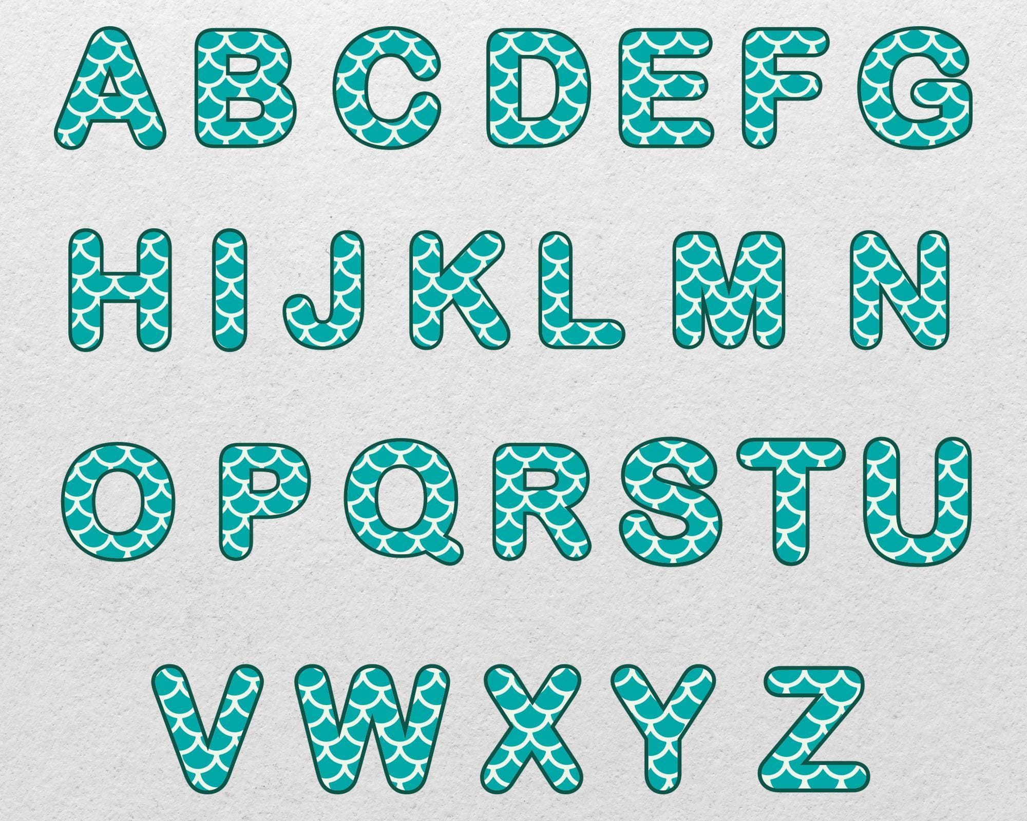 Mermaid Alphabet SVG, Outline Mermaid Alphabet PNG, Alphabet Digital ...