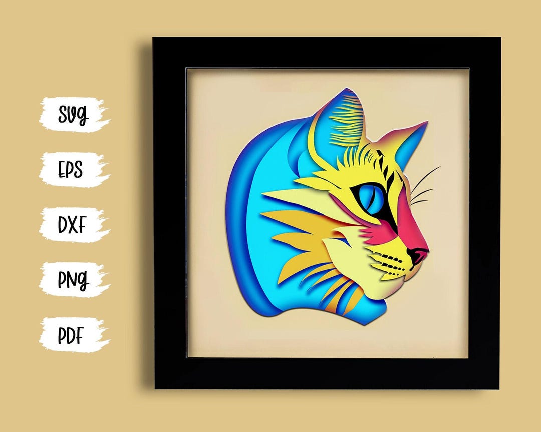 3D Cute Cat Shadow Box Templates, SVG for Cardstock, 3D Boho Cat Design ...