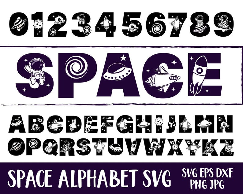 Space Alphabet SVG: Numbers, Planets, Astronauts (digital Download) - Etsy