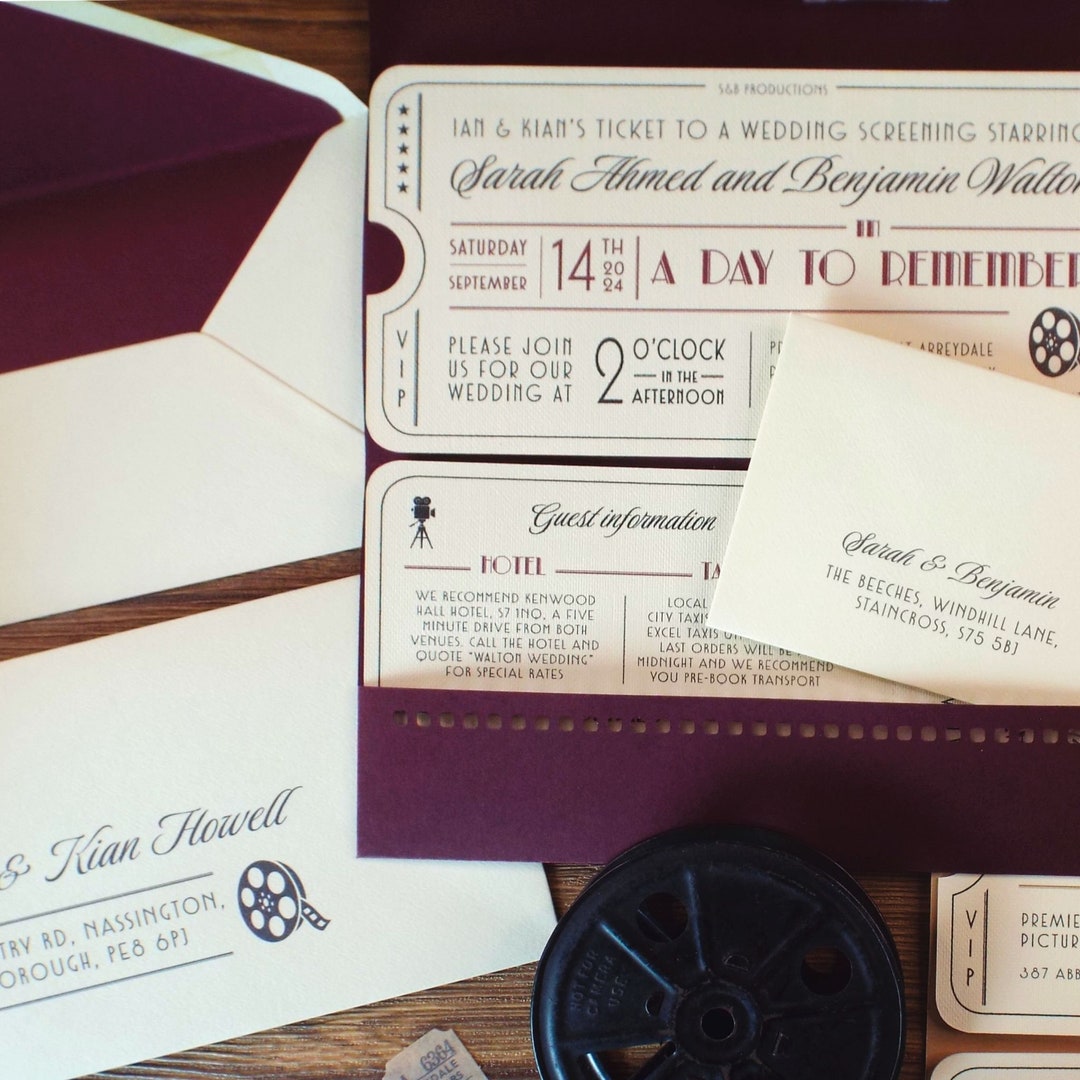 Vintage Movie Wedding Invitation Set Film Ticket Style With - Etsy UK