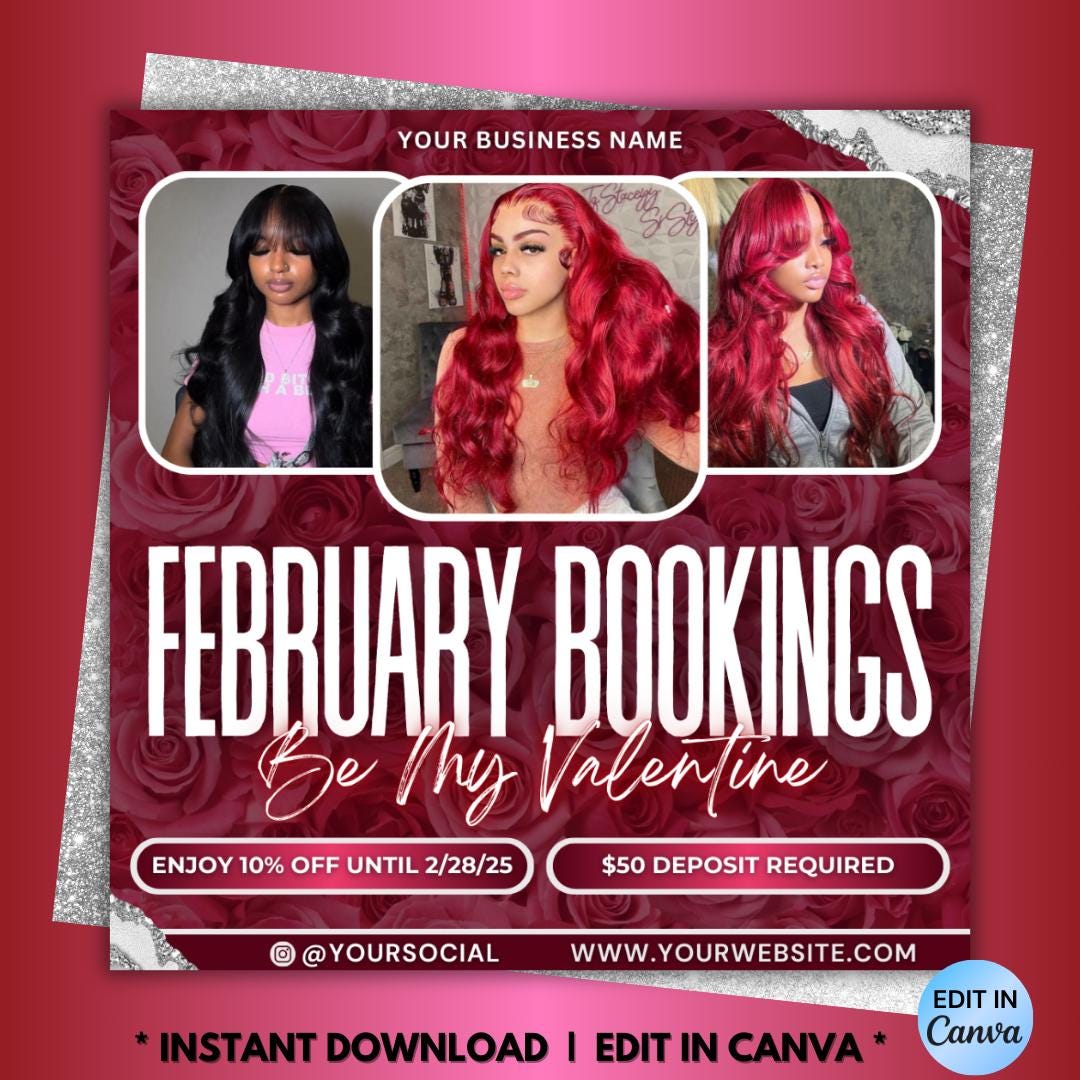 February Booking Flyer, Valentines Day Booking Flyer, February Bookings ...