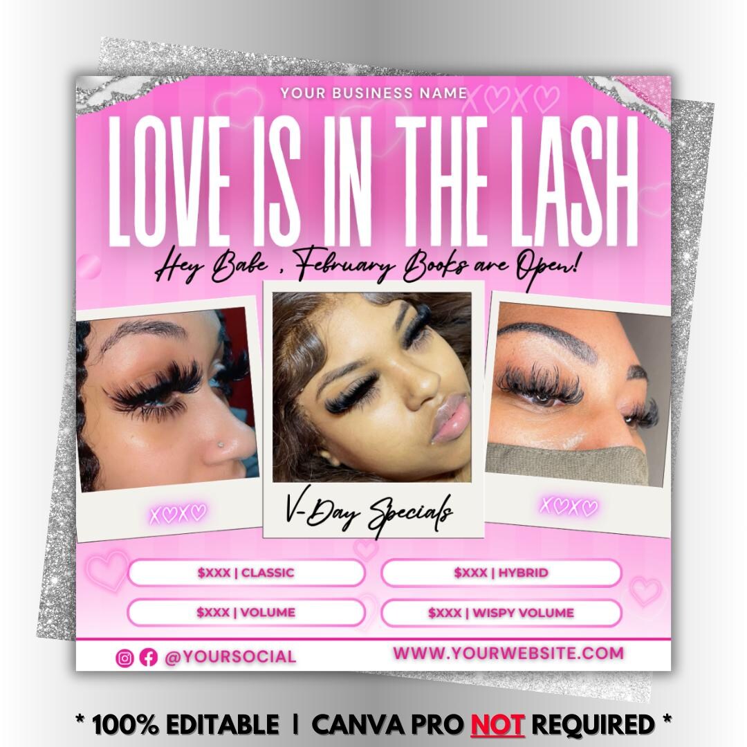 Lash Flyer, February Lash Flyer, Valentines Day Lash Flyer, Lash ...