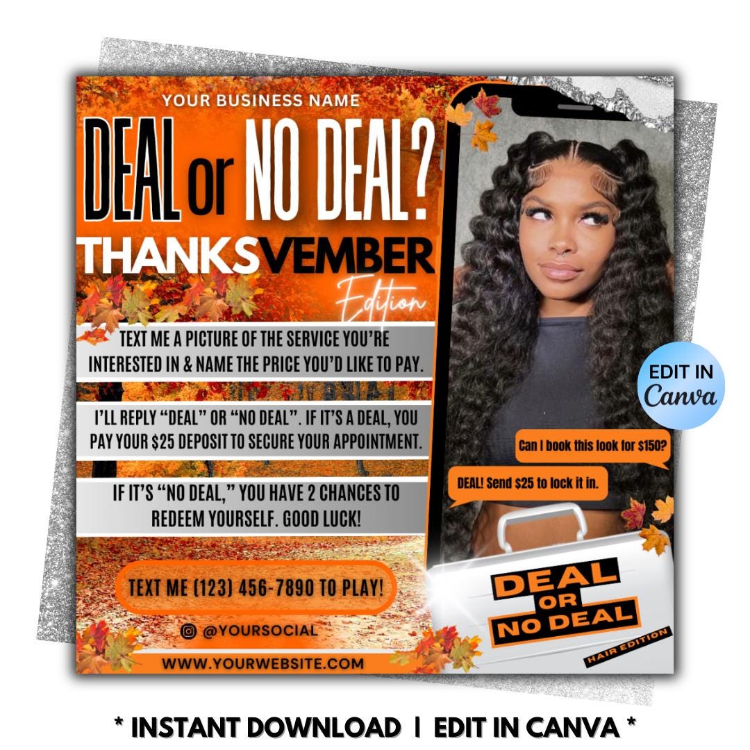 Deal or No Deal Flyer, November Booking Flyer, Thanksgiving Sale Flyer ...