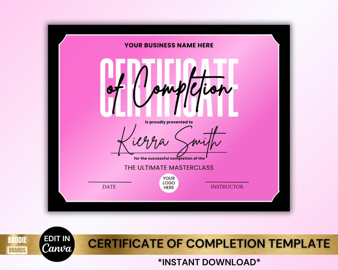 Editable Certificate of Completion Template (digital Download) - Etsy