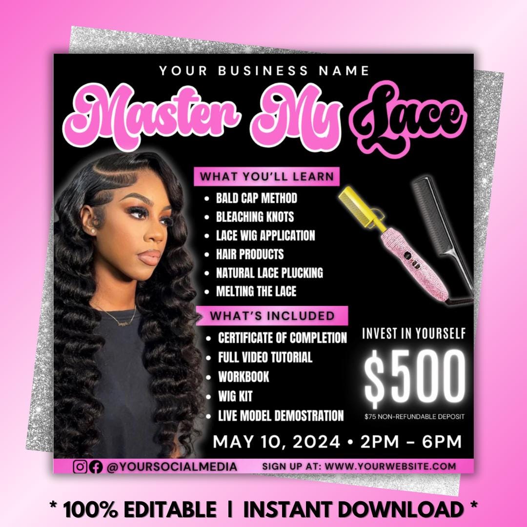 Wig Class Flyer, Hairstylist Masterclass Flyer, Lace Melting Course ...